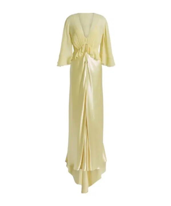 Alberta Ferretti Draped Long Satin Gown - Yellow