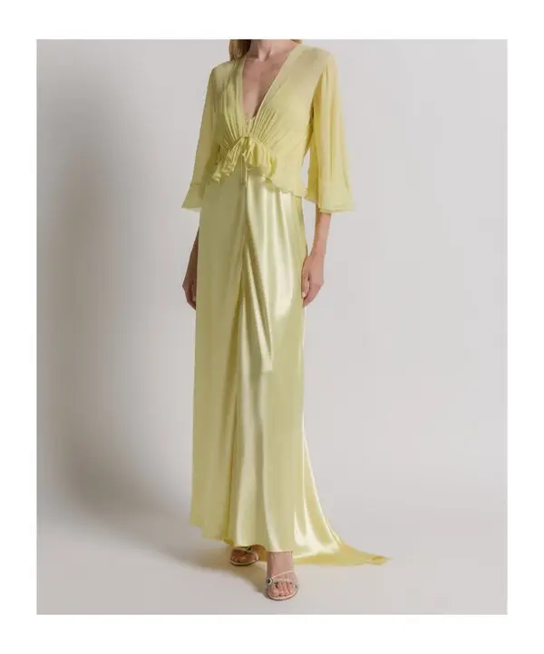 Alberta Ferretti Draped Long Satin Gown - Yellow