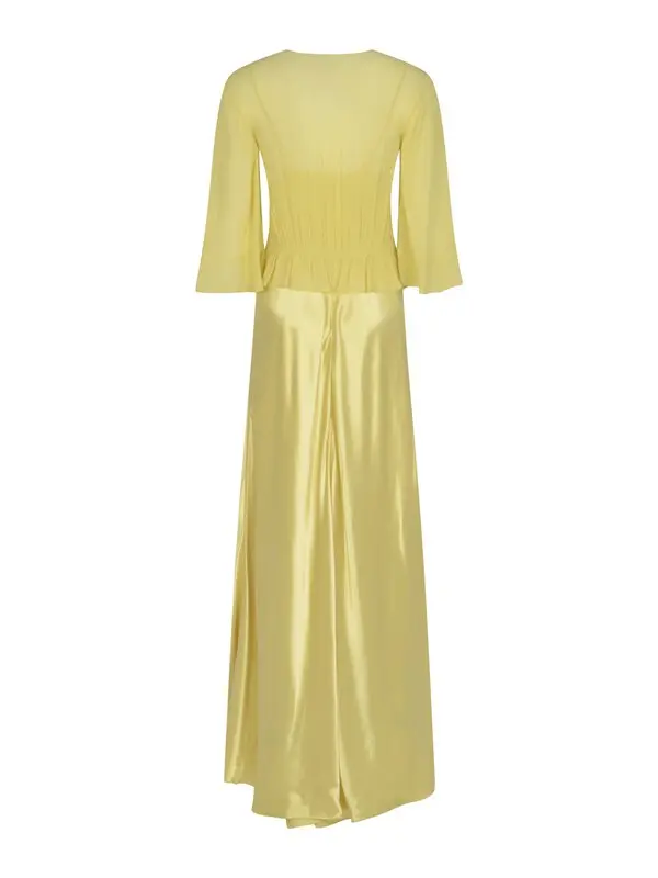 Alberta Ferretti Shiny Satin Long Cape Dress - Yellow
