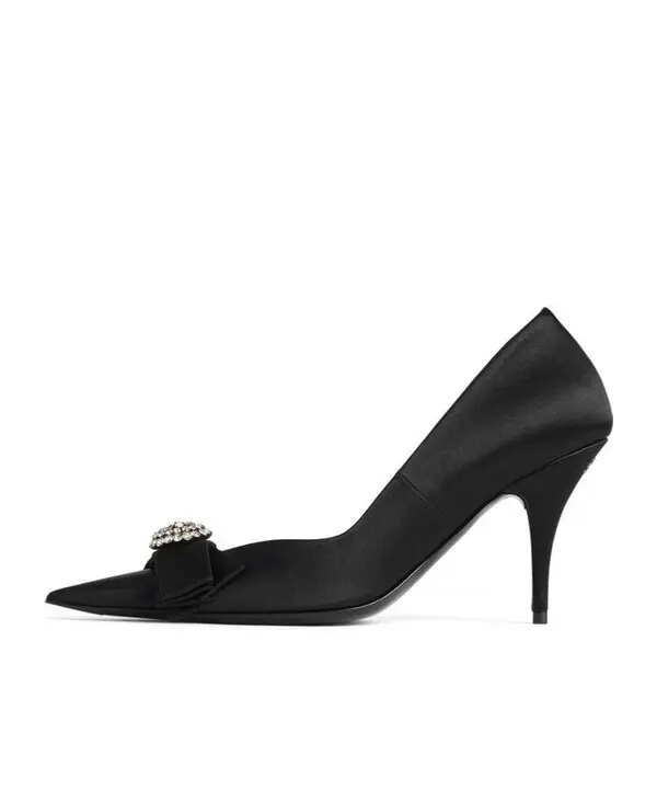 Balenciaga Avenue Palazzo Pointed-toe Pumps With Ribbon And Rhinestones