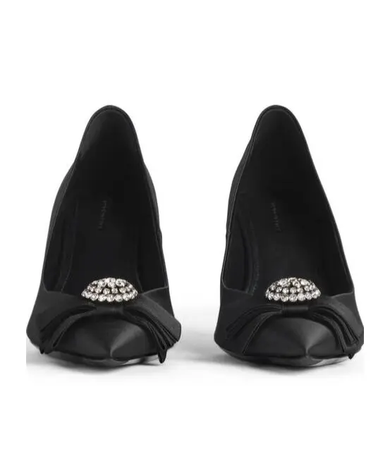Balenciaga Avenue Palazzo Pointed-toe Pumps With Ribbon And Rhinestones