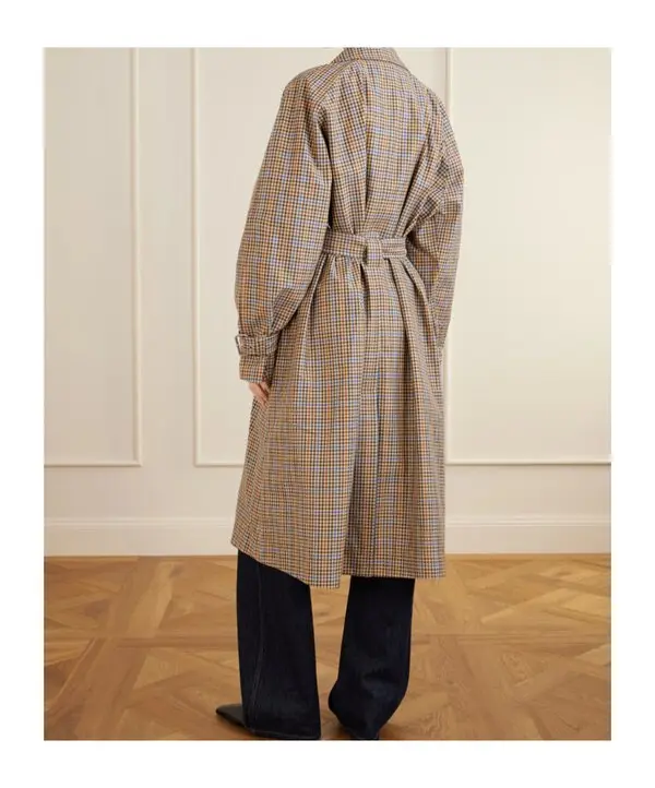 FRAME Belted Checked Cotton-blend Trench Coat