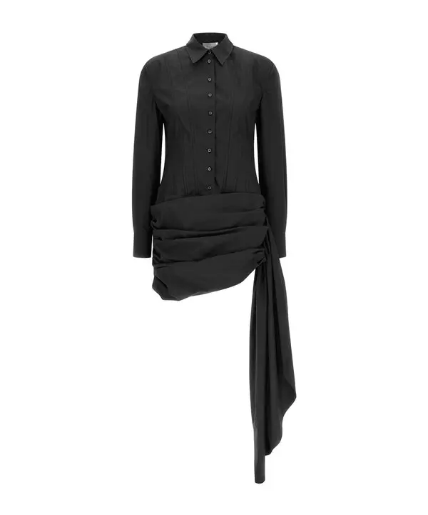 Giuseppe Di Morabito Shirt Style Mini Dress With Draping And Side Train - Black