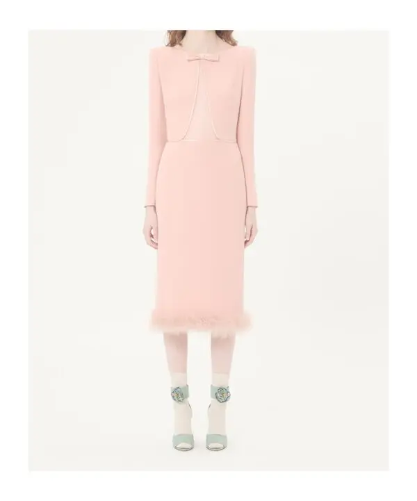 Valentino Garavani Cady Couture Midi Dress With Feather Trim