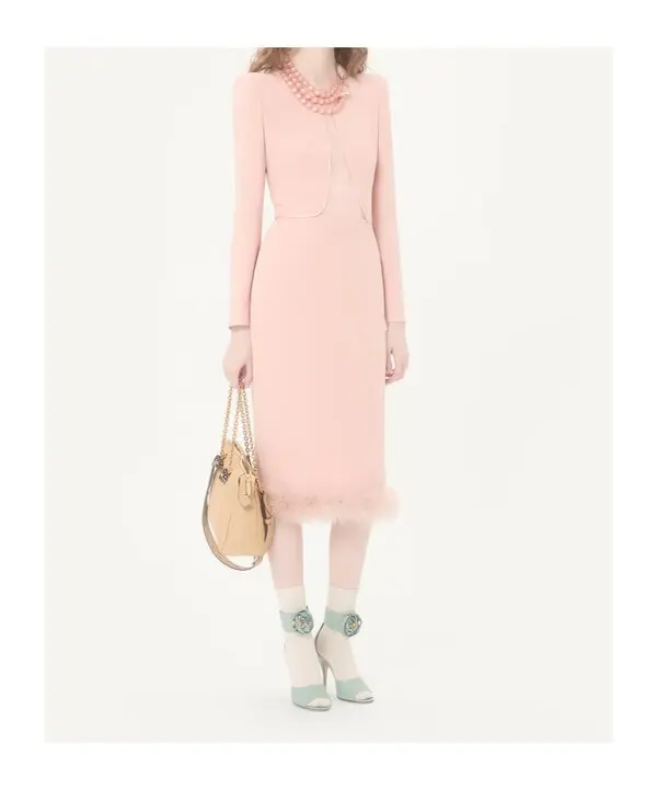 Valentino Garavani Cady Couture Midi Dress With Feather Trim