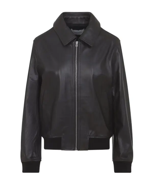 YVES SALOMON Long-sleeved Zip-up Leather Jacket - Black