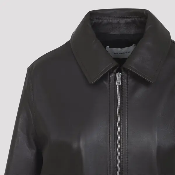 YVES SALOMON Long-sleeved Leather Zip-up Jacket - Black