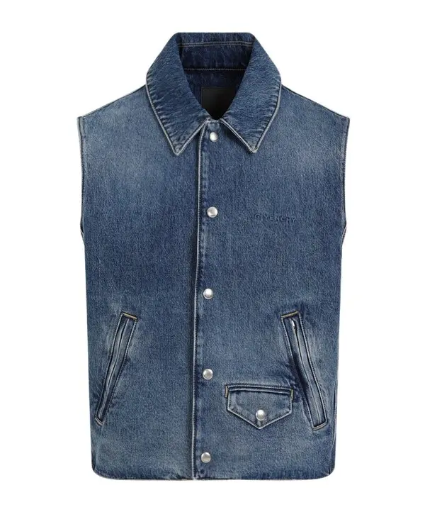Givenchy Logo Embroidered Denim Vest - Blue