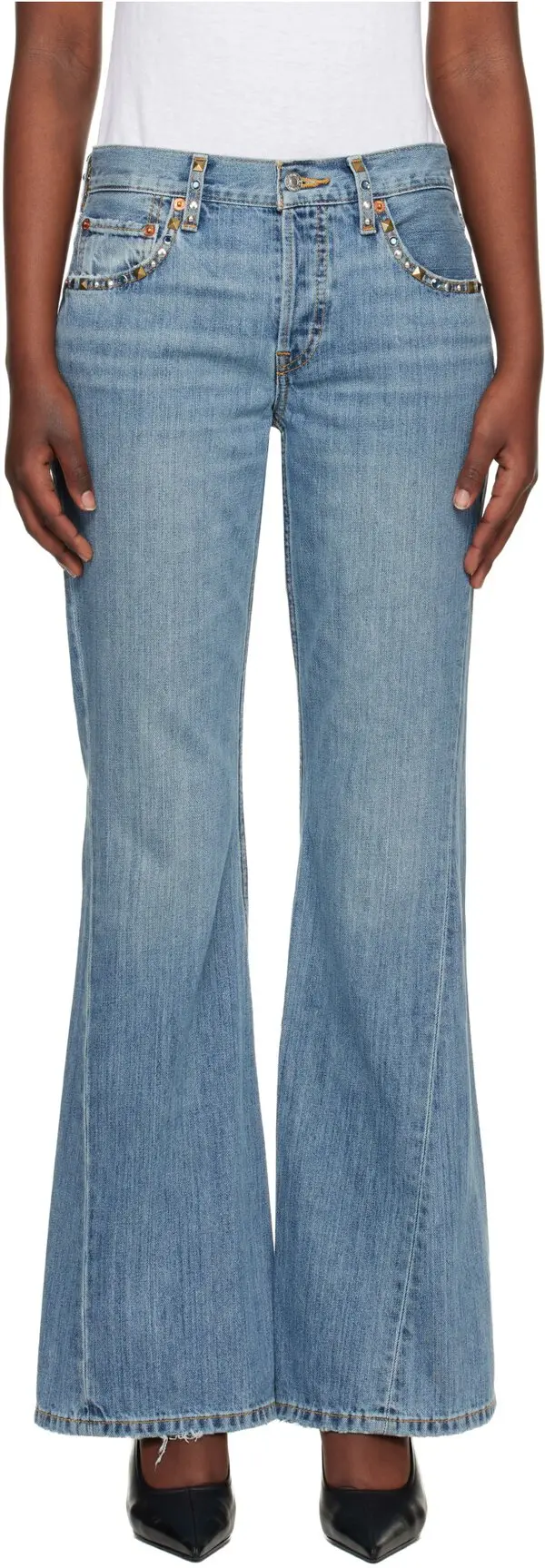 RE/DONE Mid Rise Bootcut Jeans With Studded Detail