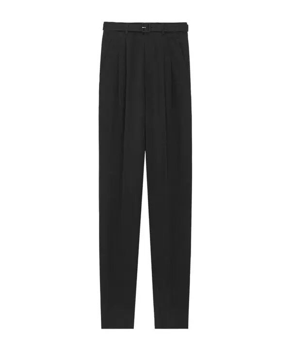 Saint Laurent Belted Pants In Cotton Poplin - Black