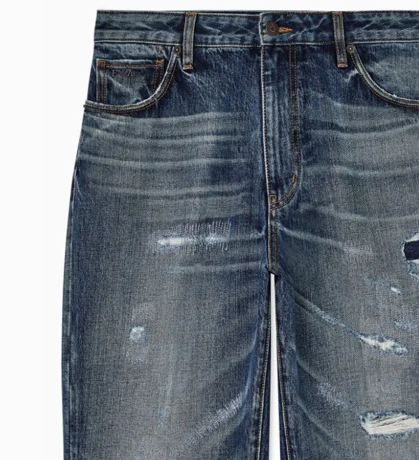 Emporio Armani Distressed Straight Leg Jeans