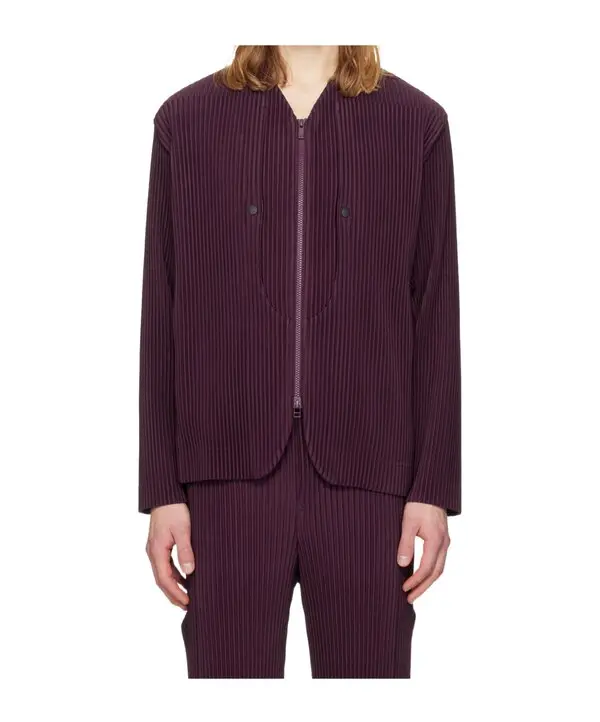 Issey Miyake Pleated Zip-up Jacket - Red