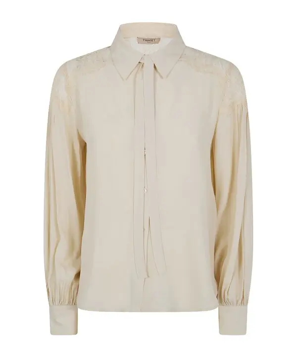 TWINSET Long-sleeved Lace Detail Shirt - Nude