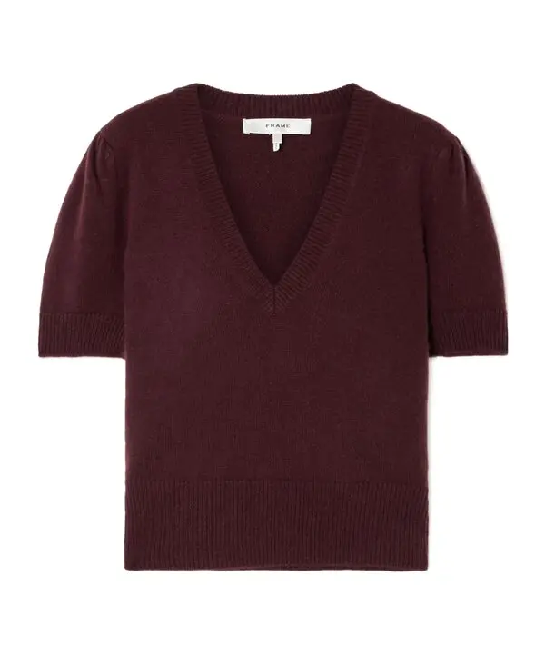 FRAME Gathered Short Sleeve Sweater - Brown