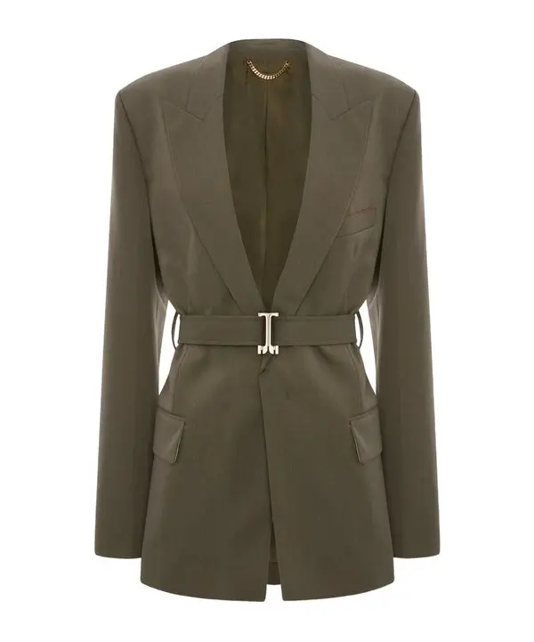 Victoria Beckham Belted Tailored Jacket In Sage Melange - Green