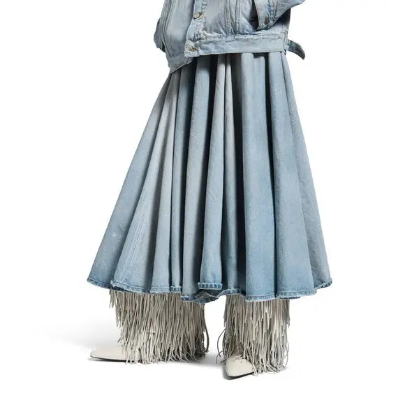 Balenciaga Godet Denim Maxi Skirt - Light Blue