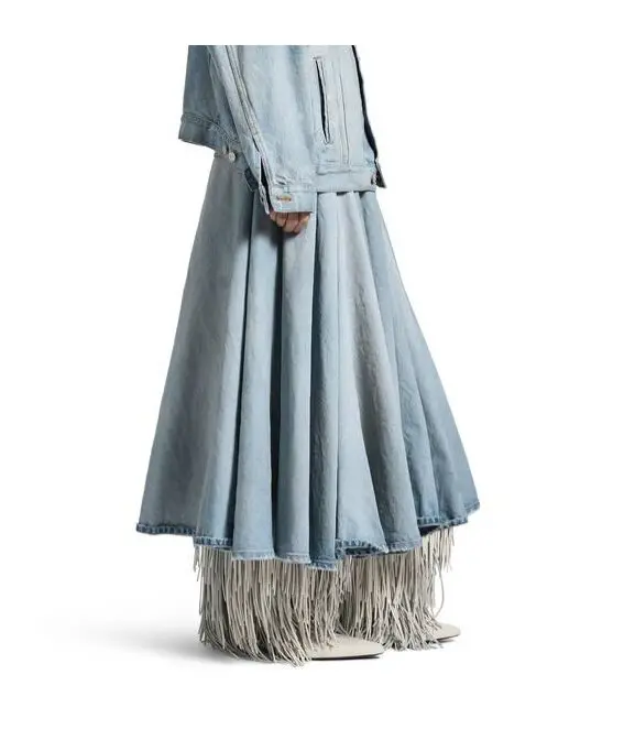 Balenciaga Godet Denim Maxi Skirt - Light Blue