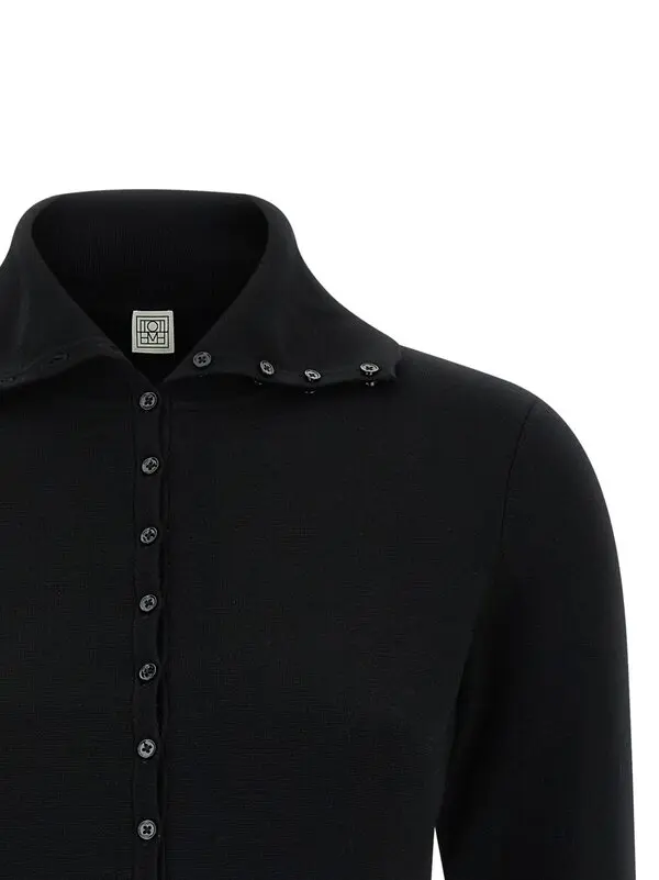 TOTEME Buttoned High-neck Knitted Cardigan - Black