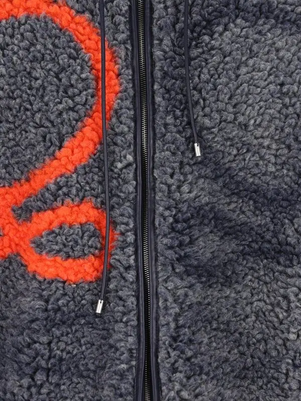 Loewe Anagram Fleece Zip-up Hooded Jacket - Navy Blue/orange