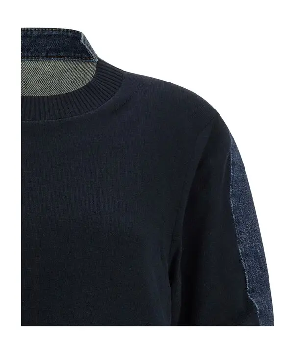 Sacai Denim-panelled Crewneck Jumper - Blue