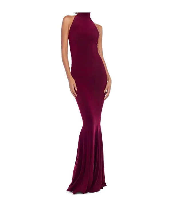 Norma Kamali Halterneck Fitted Long Dress - Plum
