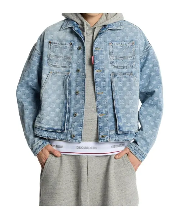 Dsquared2 Light Wash All-over Logo Utility Denim Jacket