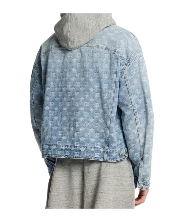 Dsquared2 Light Wash All-over Logo Utility Denim Jacket