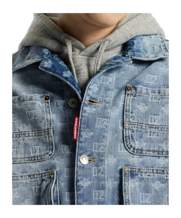Dsquared2 Light Wash All-over Logo Utility Denim Jacket