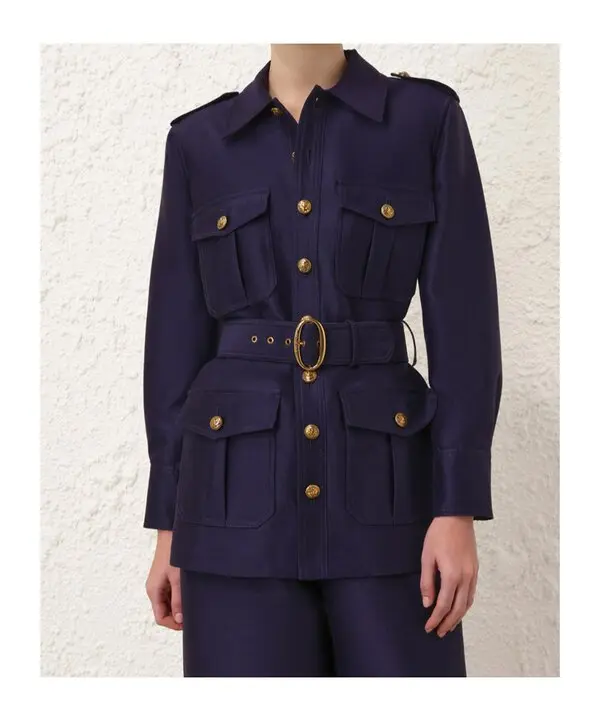 Zimmermann Hypnotic Utility Jacket With Buckle Belt - Ink