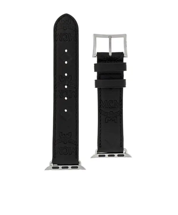Mcm Embossed Monogram Leather Apple Watch Band - Black