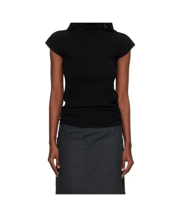 Issey Miyake High-neck Cap Sleeve Knit Sweater