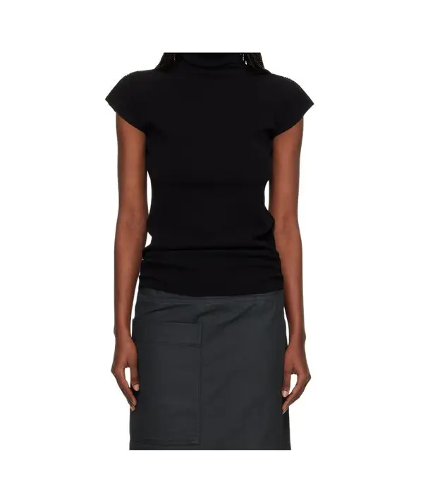 Issey Miyake High-neck Cap Sleeve Knit Sweater - Black
