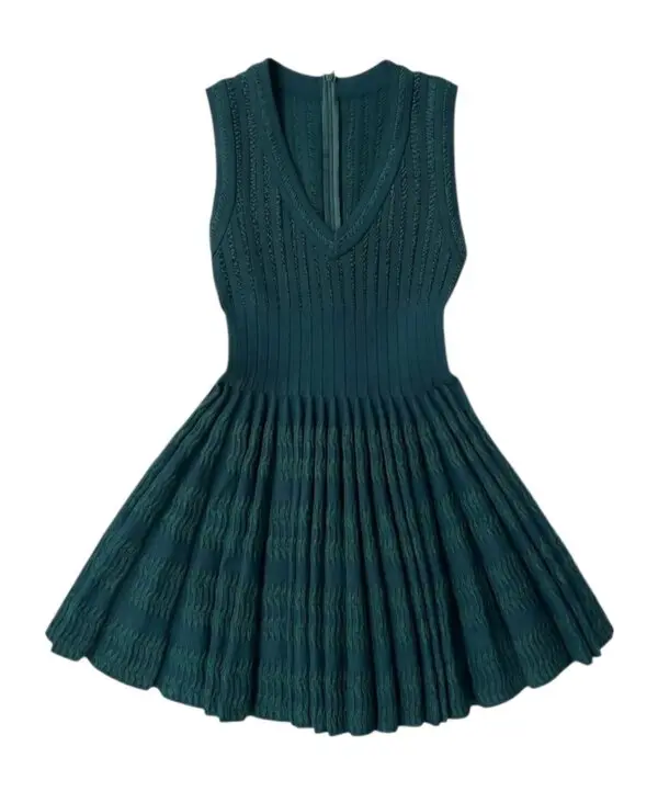 Alaïa V-neck Flared Knit Dress