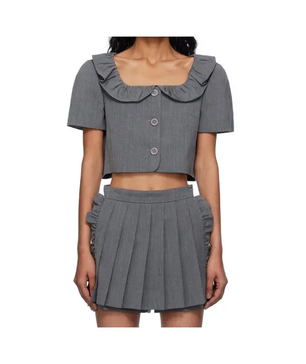PUSHBUTTON Ruffled Collar Cropped Top