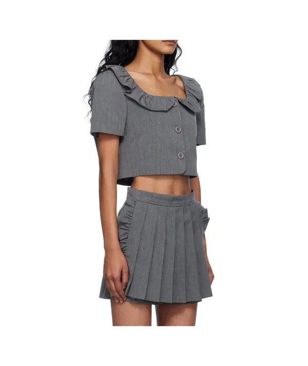 PUSHBUTTON Ruffled Collar Cropped Top