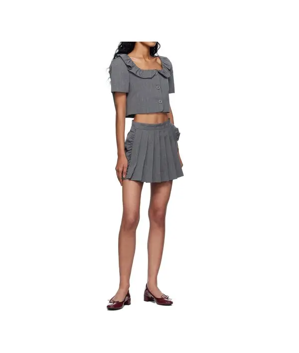 PUSHBUTTON Ruffled Collar Cropped Top