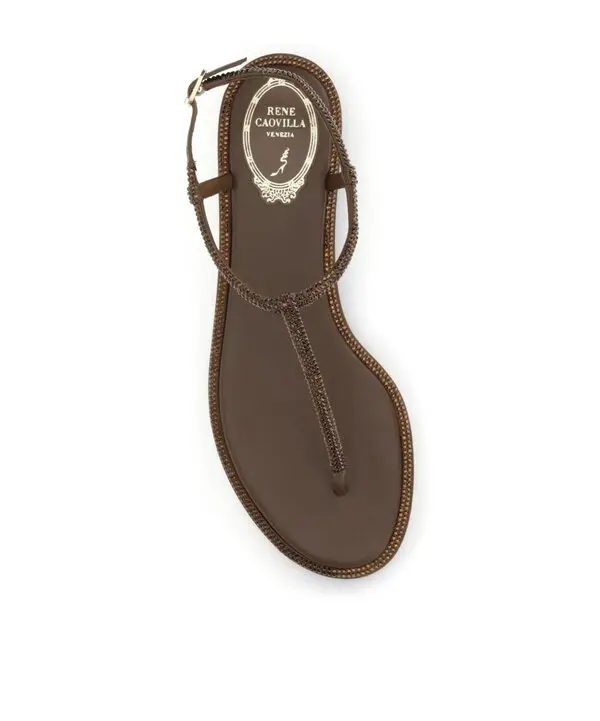 Rene Caovilla Embellished Thong Sandals With Adjustable Clasp - Brown