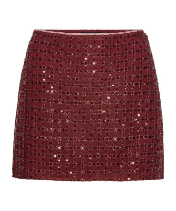 ROTATE BY BIRGER CHRISTENSEN Grid-pattern Sequin-embellished Mini Skirt - Red