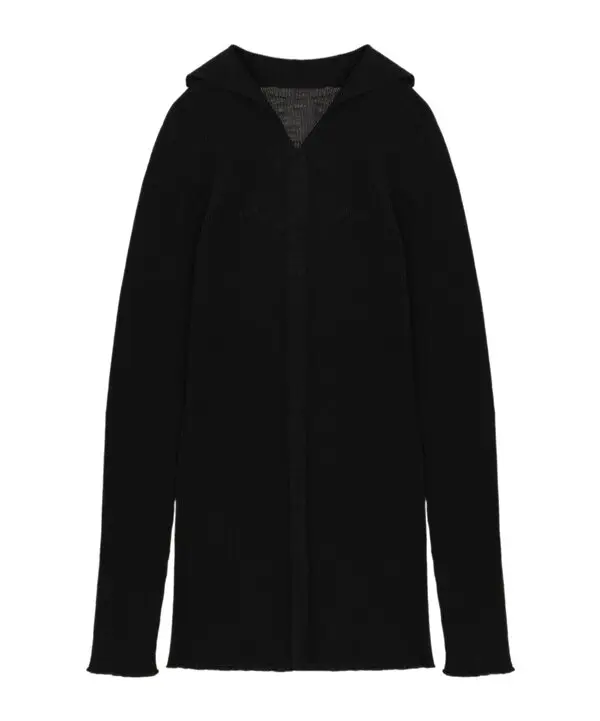 Rick Owens Ribbed V-neck Back Long Sleeve Sweater - Black