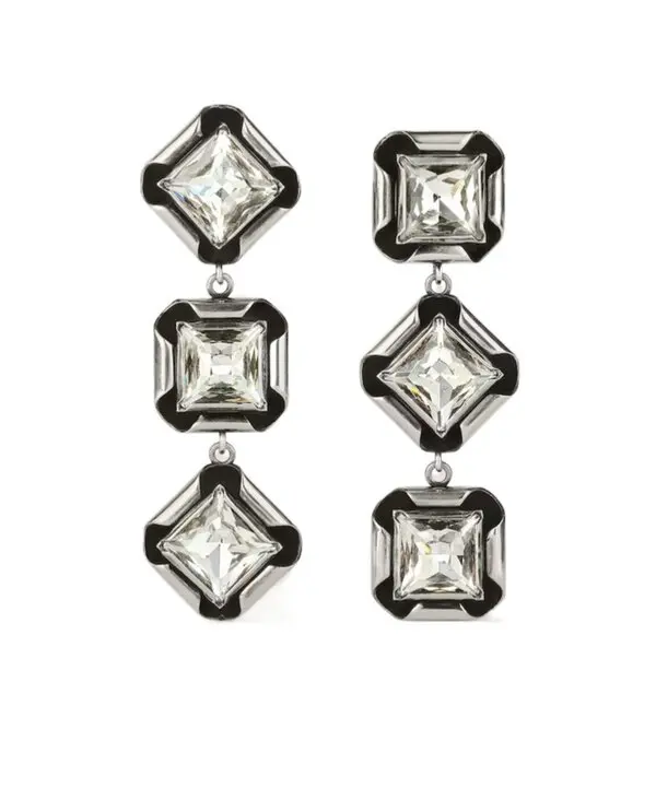 Givenchy Deconstructed Crystal Drop Earrings - Ancient Silver