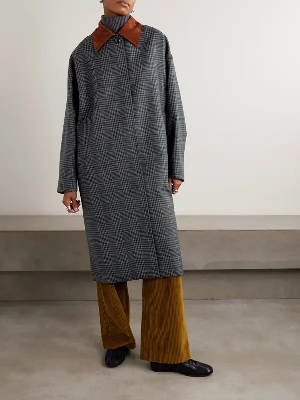 RÓHE Checked Wool Coat With Suede Collar