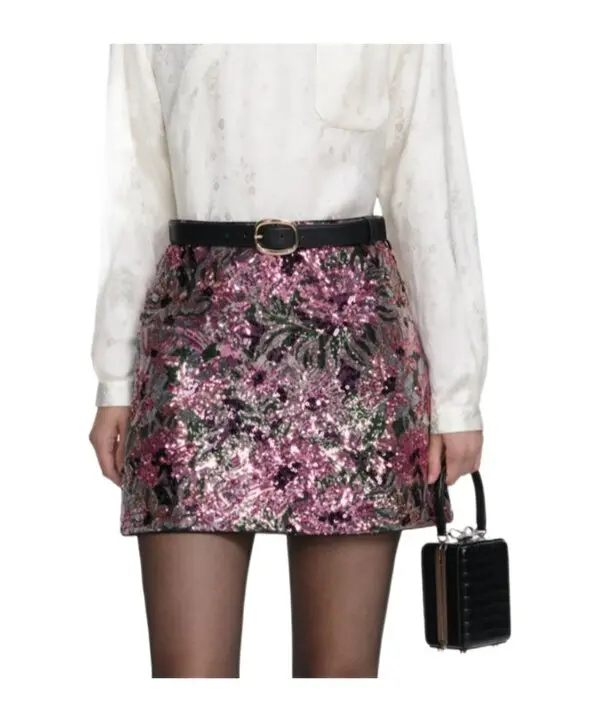 SELF-PORTRAIT Sequined Floral Mini Skirt