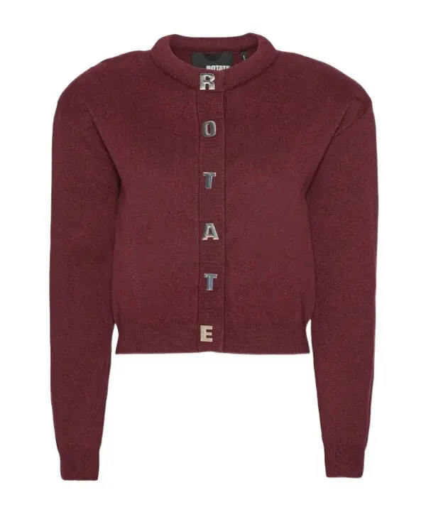 ROTATE BY BIRGER CHRISTENSEN Knit Cardigan With Metallic Logo Detail - Red