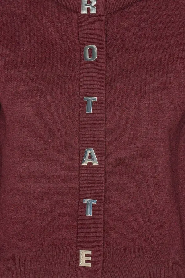ROTATE BY BIRGER CHRISTENSEN Knit Cardigan With Metallic Logo Detail - Red