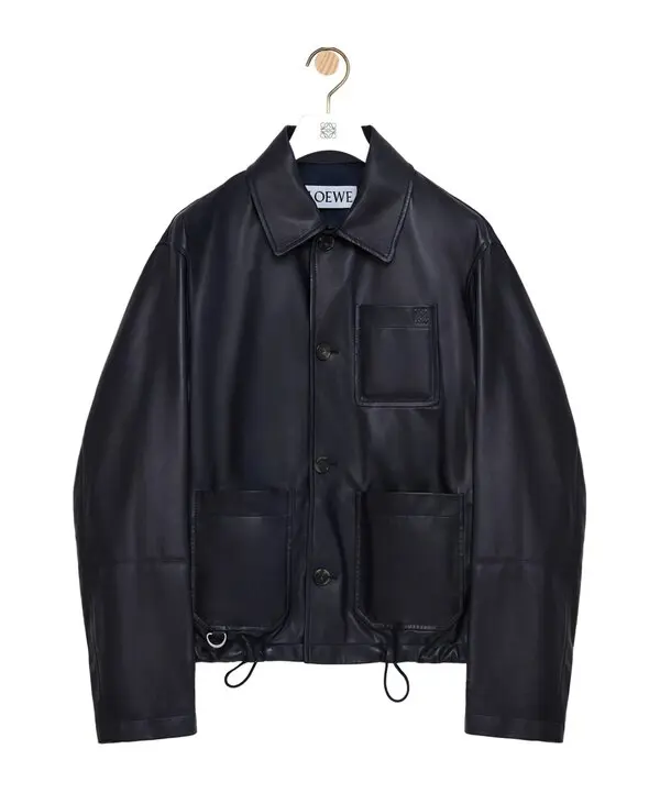 Loewe Patch Pocket Leather Jacket - Navy Blue