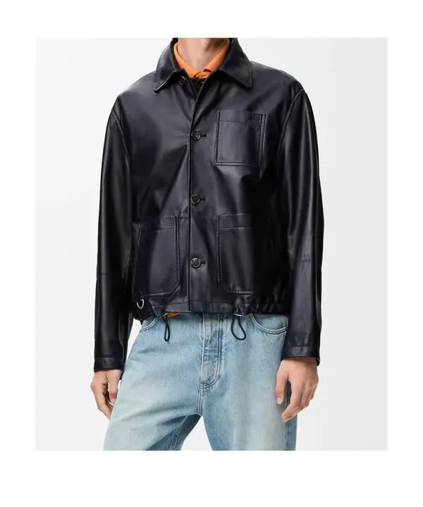 Loewe Patch Pocket Leather Jacket - Navy Blue