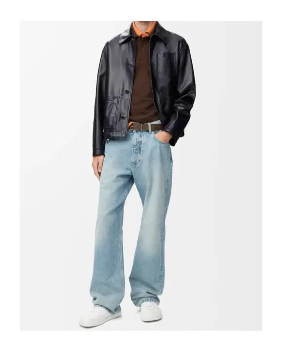 Loewe Patch Pocket Leather Jacket - Navy Blue