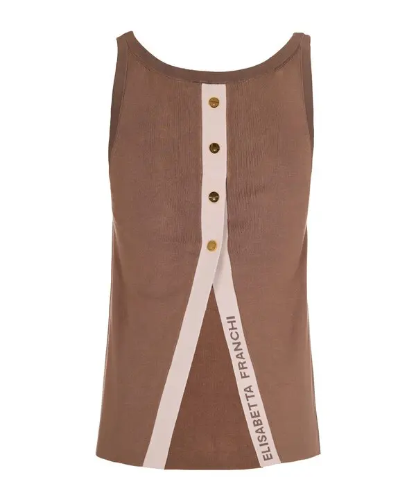 Elisabetta Franchi Sleeveless Knit Top With Golden Buttons - Brown
