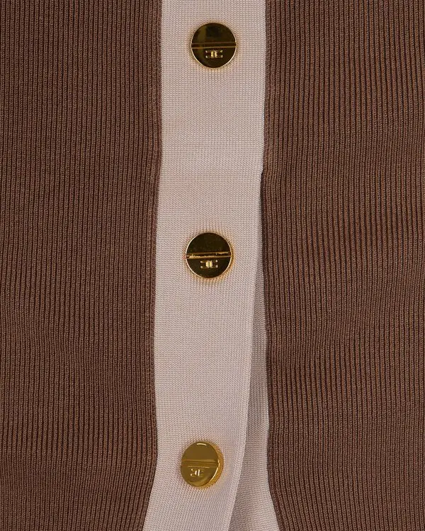 Elisabetta Franchi Sleeveless Knit Top With Golden Buttons - Brown