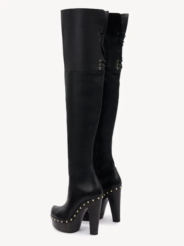 Chloé Lola Over-the-knee Boots With Wooden Platform - Black